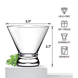 LUNA & MANTHA Martini Glasses Set of 4, Stemless Martini Cocktail Glasses for Margarita, Manhattan, Cosmopolitan, Home Bar, Evening Parties, Birthdays, Housewarming Gift, Crystal Clear 8 OZ