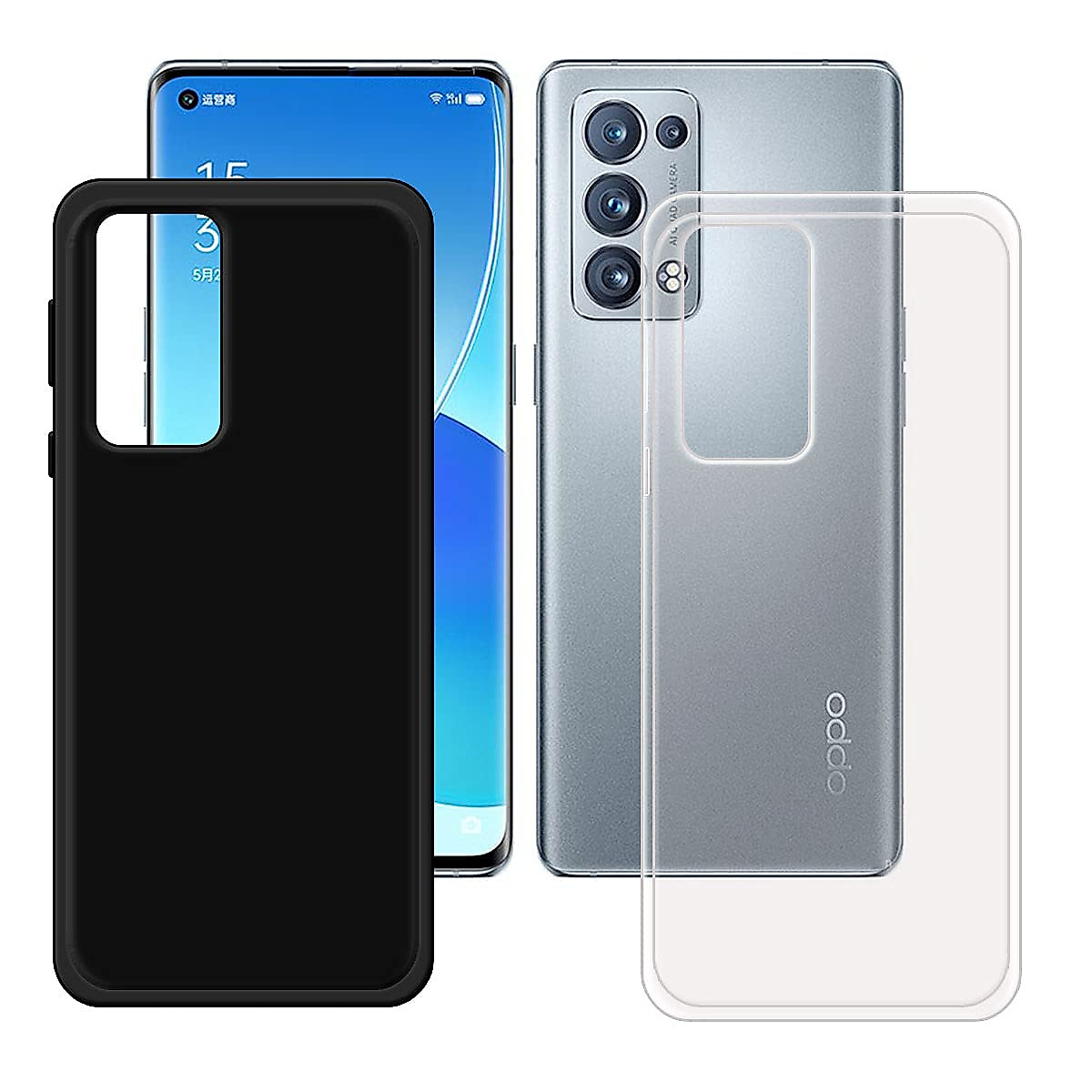 YZKJSZ 2 Pack Case for Oppo Reno 6 Pro+ 5G,Shock-Absorption Light but Durable Soft Gel Transparent + Black TPU Silicone Protection Case Cover for Oppo Reno 6 Pro+ 5G (6.55")