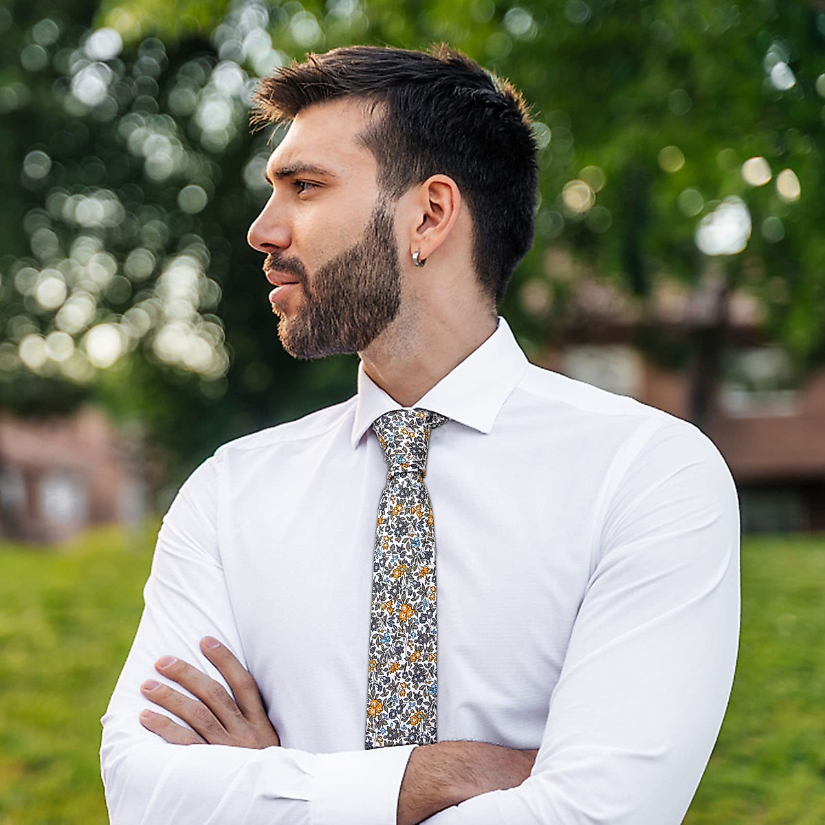 Mantieqingway Men Skinny Tie Cotton Floral Tie 2.56'' Slim Necktie for Wedding Groomsmen Neck Tie