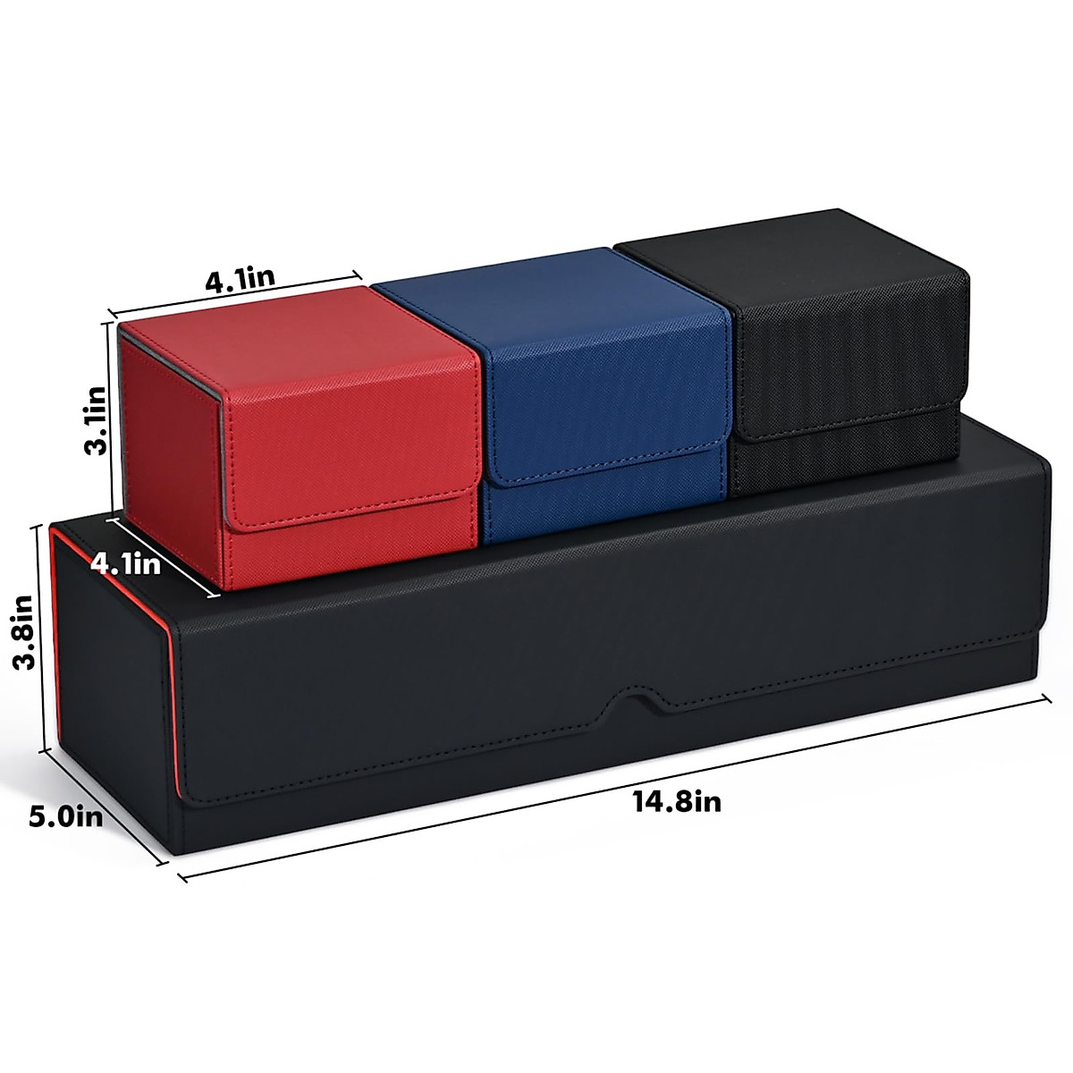 ZLCA Card Deck Box for MTG TCG Cards, 1500+ Premium Trading Card Storage Box with Dice Tray, with 3 PCS Card Deck Cases fit 110+ Double Sleeved Cards, for Sports Card Gift (Black&Red Set)