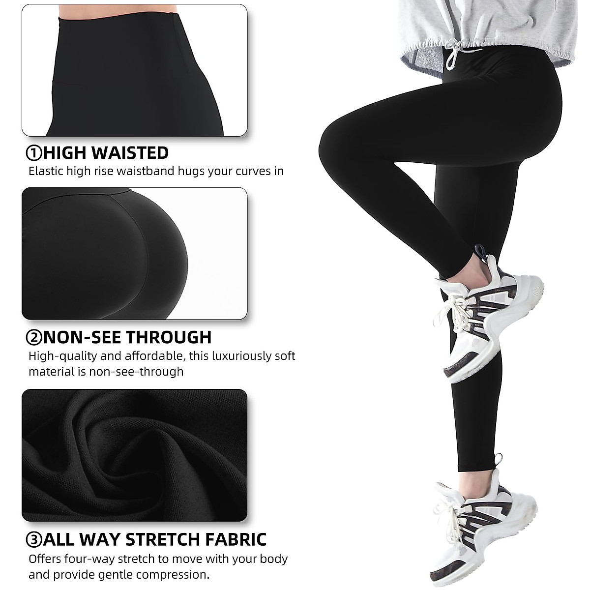Stanpetix Leggings for Women - High Waisted Workout Leggings Women's Leggings Running (Black,Full Length,L-XL)