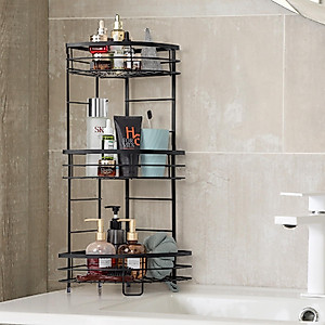 Shinoske 3-Tier Corner Shelf, Metal Bathroom Shelf Unit, Black, Semicircular, Modern, Freestanding, Space Saving, Waterproof, 13.4x8.7x24 inches