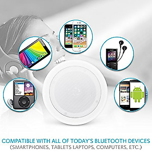 Pyle Pair 8” Bluetooth Flush Mount In-wall In-ceiling 2-Way Universal Home Speaker System Spring Loaded Quick Connections Polypropylene Cone Polymer Tweeter Stereo Sound 250 Watts , White,Single.