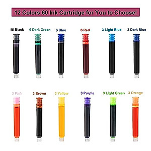 TIANREN Calligraphy Pen set,Fountain Pens with 8 Different Replaceable Nibs with 60 Ink Cartridges(12 Colors),Calligraphy set for Beginner Writing Drawing.
