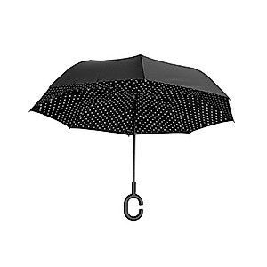 Nufoot Topsy Turvy Inverted umbrella, Black/White Polka Dot