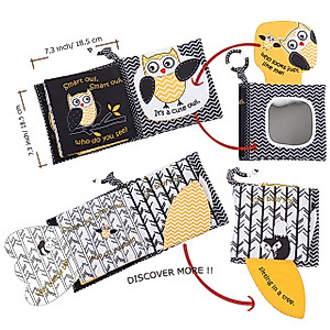 Touch and Feel Cloth Crinkle Books for Babies Infant, Baby Books Toys 0-3-6-12 Months, Christmas Shower Baby Gifts, High Contrast Toys,Teething Teethers, Tummy Time Mirror Toys for Boys and Girls-Owl