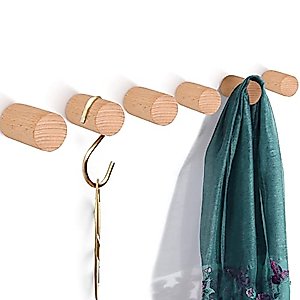 LYOOmaLL Wood Wall Hooks, 6 Pack Natural Walnut Wood Coat Hooks Wall Mounted | Rustic Wooden Hooks Heavy Duty Robe Hook Hat Rack | Hooks for Hanging Bathroom Towels Clothes Hanger