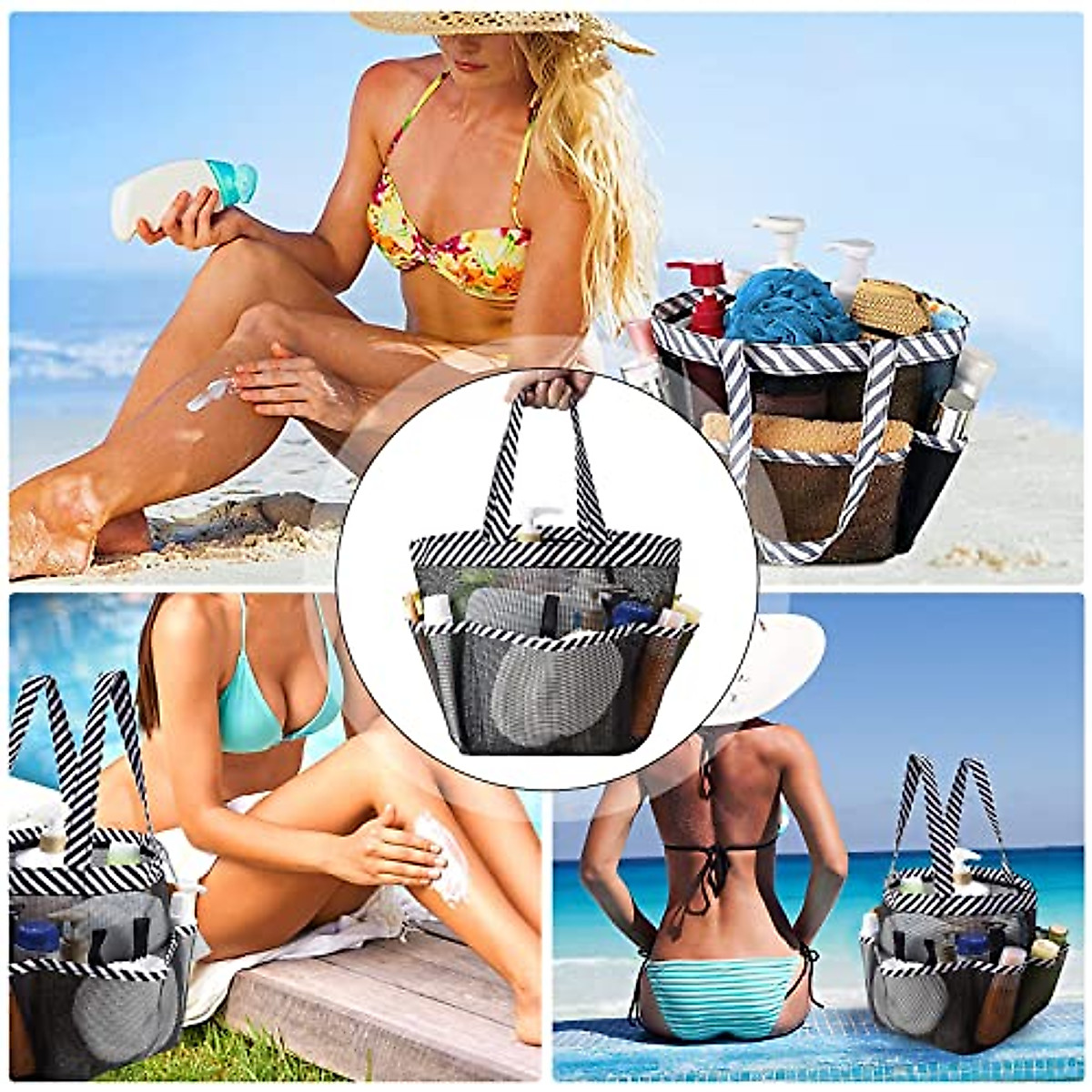 Reofrey Mesh Shower Caddy, Hanging Portable Shower Caddy Organizer Tote, with 8 Mesh Storage Pockets, for College Dorm, Travel, Gym, Camping(black)