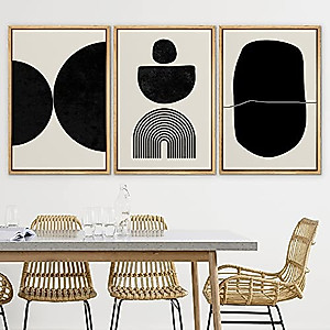 SIGNLEADER Framed Canvas Print Wall Art Set Array of Circles and Semi-Circles Abstract Shapes Illustrations Modern Art Minimalist Black and White for Living Room, Bedroom, Office - 16"x24"x3 NATURAL