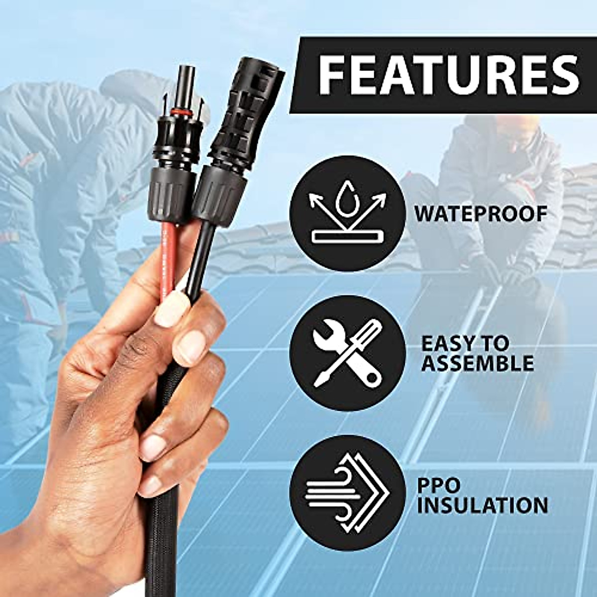Solar Extension Cable With Male and Female Connectors - 30Ft 10AWG(6mm²), Solar Panel Wire Adapter for Home, Twin Wire Solar Panel Extension Cable, RV Solar Panels, and shop
