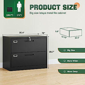Letaya Metal Lateral File Cabinets with Lock,2 Drawer Steel Wide Filing Organization Storage Cabinets,Home Office Furniture for Hanging Files Letter/Legal/F4/A4 Size (Blcak-2 Drawer)