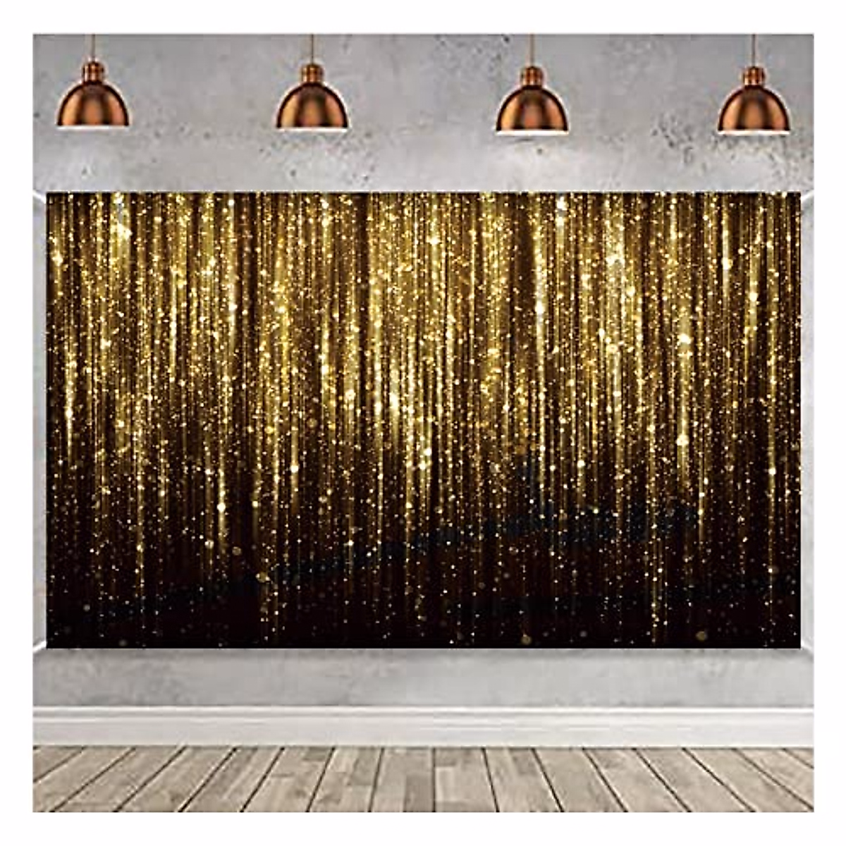 Black Gold Backdrop for Adult Kids Birthday Party Photo Backdrop Decorations Banner Golden Streamer Flash Banner Party Photography Background 7x5ft