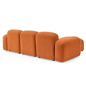 VEPXXP 94” Modular Sectional Sofa with Ottoman Modern Teddy Fleece 3 Seater Cloud Couch L Shaped Sofa Couch for Living Room, Office, Apartment, Orange