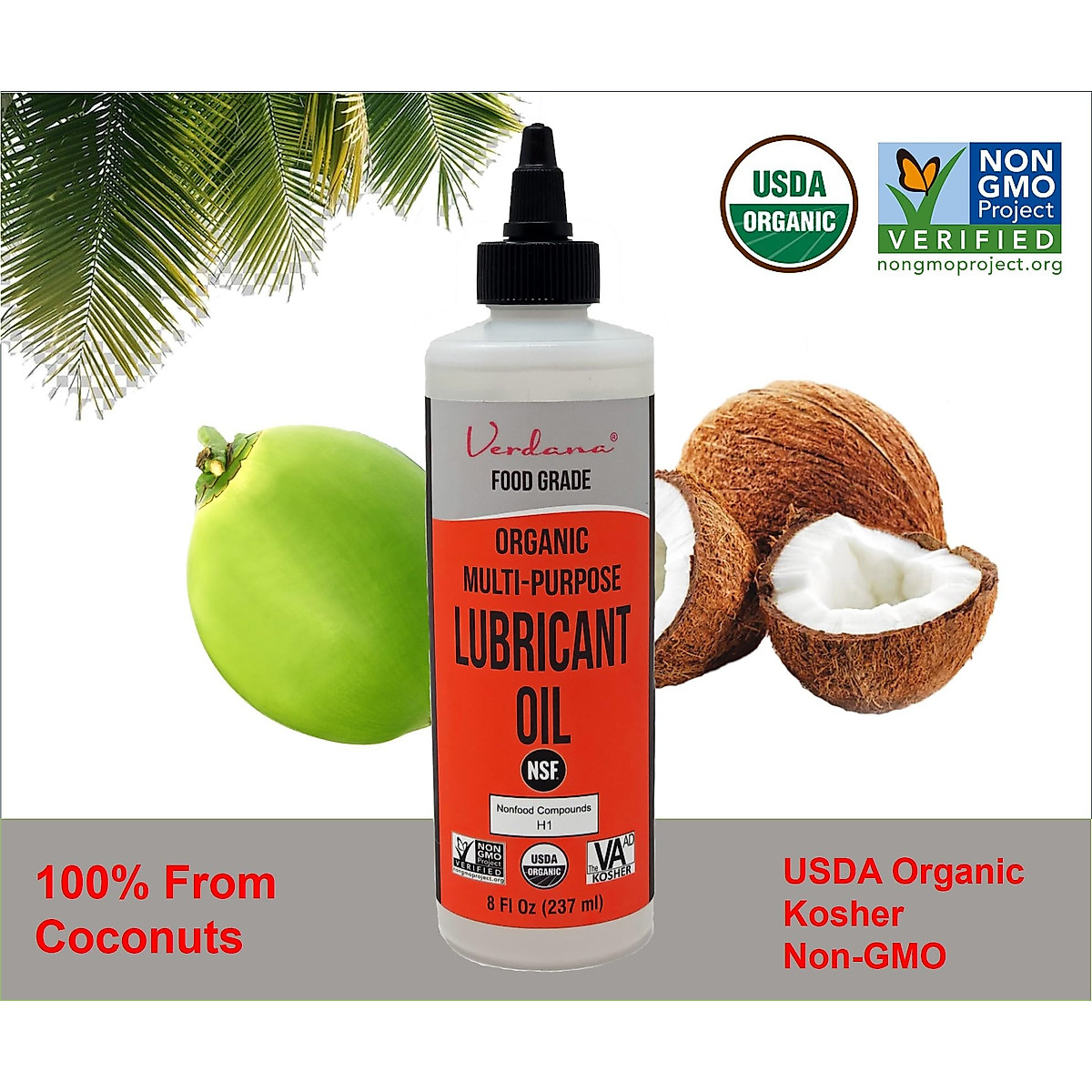 Verdana Organic Multipurpose Lubricant Oil – Food Grade Kosher, Non-GMO – NSF H1 – Light Machine Oil and Rust Corrosion Preventor Inhibitor – Household Industrial – Petroleum Free – 8 Fl Oz