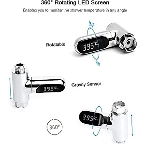Shower Water Thermometer, LED Digital Display 0~100℃ Baby Bath Water Thermometer Celsius/Fahrenheit Display rotatable Screen for Home Kitchen Bathroom (Silver)