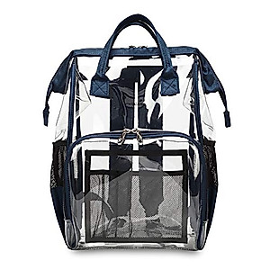 Heavy Duty Clear Backpack Transparent PVC Plastic Bookbag See Through Backpacks for School,Stadium,Security,Concert (Navy blue)