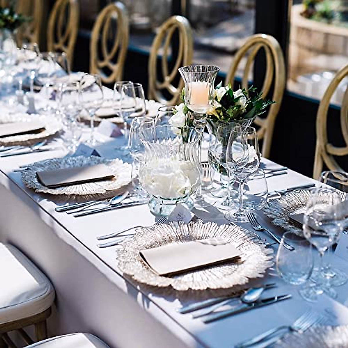 WUWEOT 12 Pack Silver Charger Plates, 13" Round Plastic Reef Plate Chargers with Flora Reef Design for Wedding Dinner Party Decoration