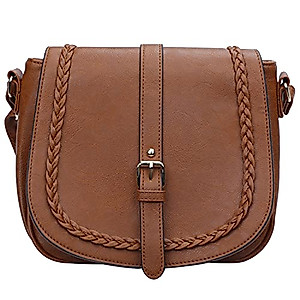 KKXIU Vintage Leather Flap Crossbody Bags for Women and Teen Girls Shoulder Purses (A-Brown)