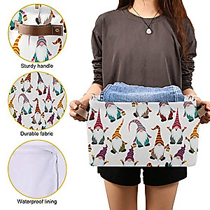 senya Christmas Basket, Large Foldable Christmas Storage Basket with Handles Christmas Gnomes Seamless Fabric Collapsible Storage Bins Organizer Bag for Storage Toy