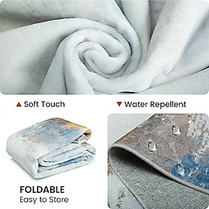 CAPALOCA Washable Rugs 5x7 - Modern Abstract Area Rugs for Living Room, Non Slip Low Pile Foldable Print Rug for Bedroom Dining Room Office Light Blue Gold