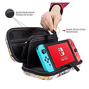 Lokigo Carrying Case for Nintendo Switch/Switch OLED Model (2021), Portable Travel Girls Carry Case Protective Hard Shell with 16 Games Card Cartridges for Switch Console & Accessories, Cute Cats