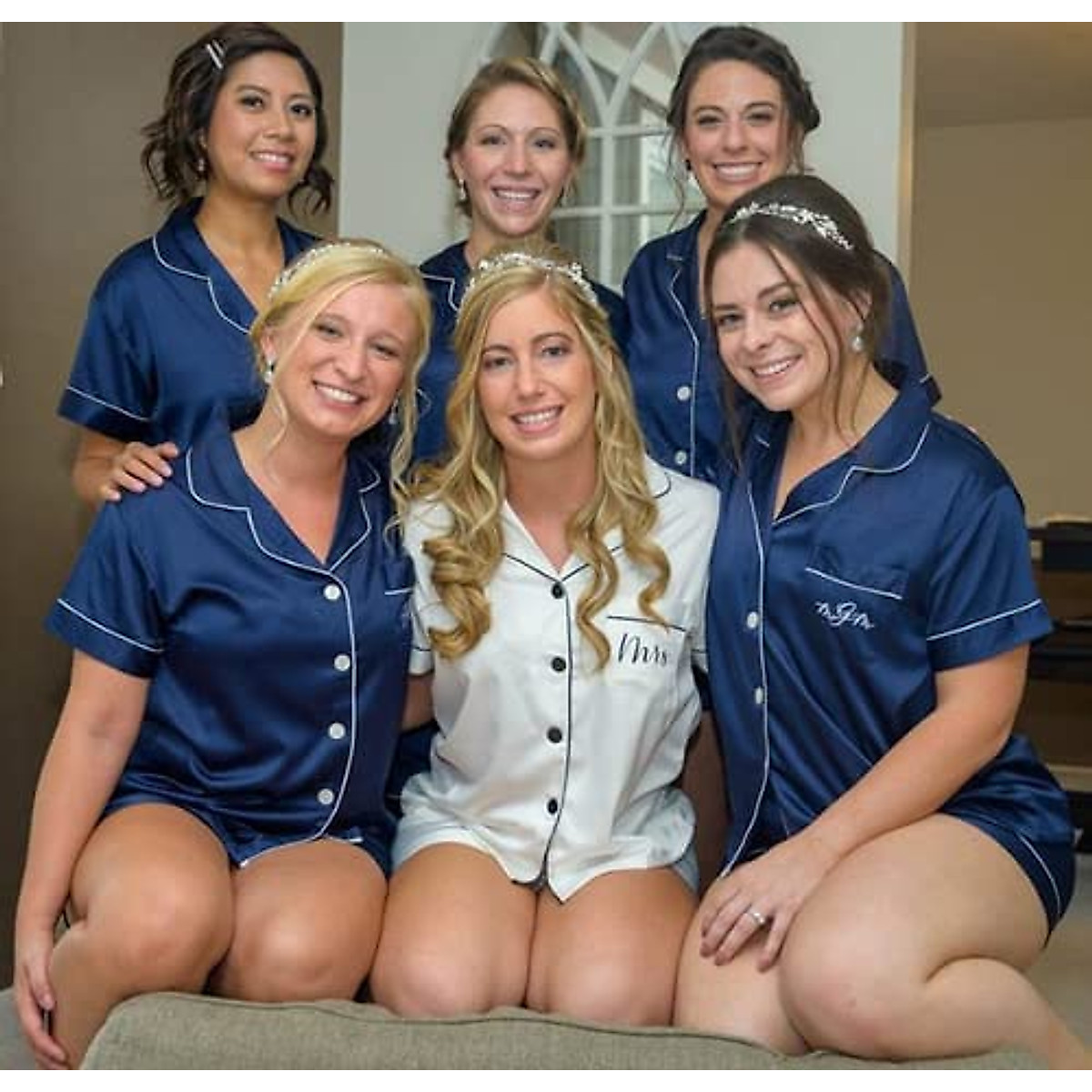 Women Short Sleeve Sleepwear Button Down Loungewear Soft Summer Pjs Shorts Set Navy Blue XXL