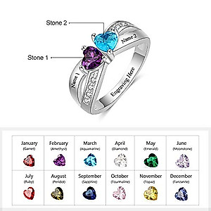 Personalized 2 Simulated Birthstone Rings for Women Mothers Ring with Names Custom Promise Rings for Women