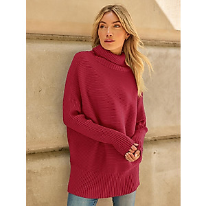 LILLUSORY Womens Turtleneck Oversized Tunic Fall Sweaters 2025 Casual Long Pullover Knit Winter Cute Poncho Fashion Trendy Clothes Outfits Clothing Tops Leggings Red