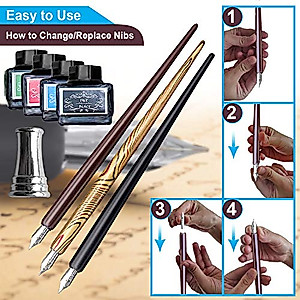 Trustela Calligraphy Set For Beginners, 3 Calligraphy Pens, 4 Ink Bottle 15ml, 20 Calligraphy Nibs, 1 Calligraphy Pen Holder, Dip Pen Set, Gift For Men, Women And Kids, Calligraphy Kit For Beginners