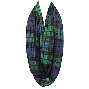 Bowbear Soft Touch Winter Warm Tartan Infinity Scarf, Blue and Green