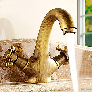 Lan-shop Widespread Faucet, Faucets,Faucet All Copper Faucet Soild Brass Double Handle Control Antique Faucet Kitchen Bathroom Basin Mixer Tap Hot Cold Bath Mixer Water Tap