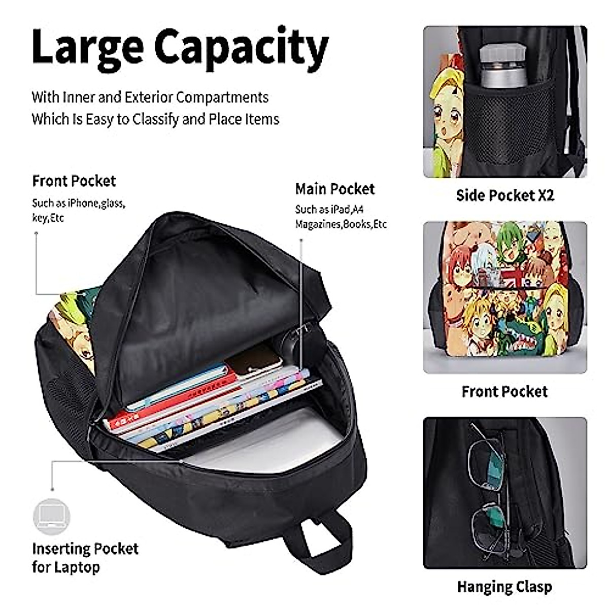 ORPJXIO Backpack 3 Piece Set The Seven Anime Deadly Sins Laptop Backpack Pencil Case Lunch Bag Combination For Travel Work Camping
