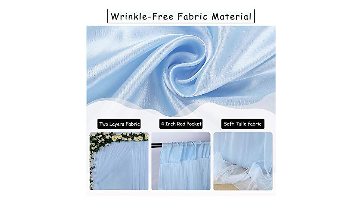 Baby Blue Tulle Wedding Backdrop 5x7ft for Weddings & Events