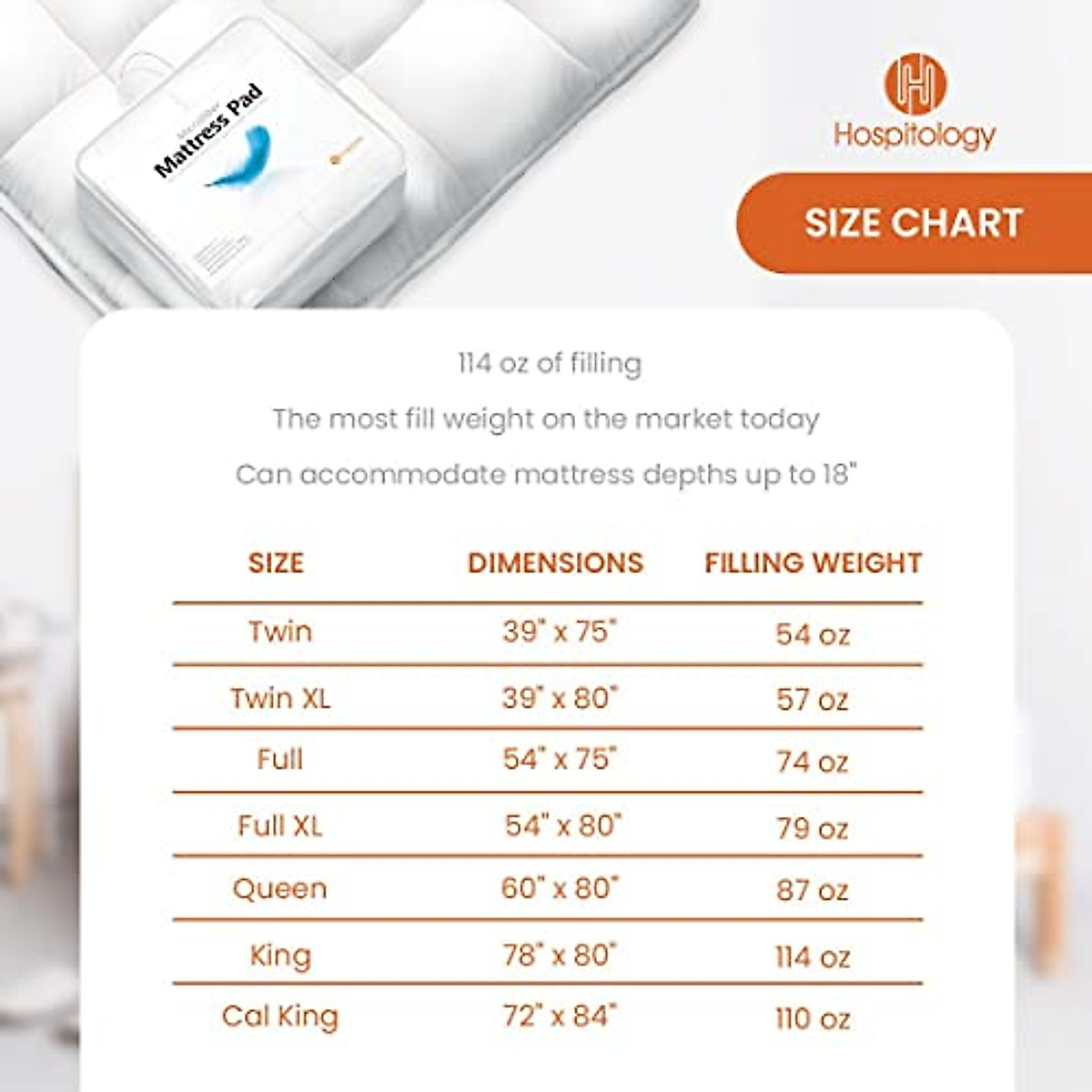 HOSPITOLOGY PRODUCTS Hypoallergenic Mattress Cover- Overstuffed - Deep Pocket - Goose Down Alternative Pillow Top Mattress Topper Twin - 39" W x 75" L