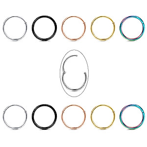 Jstyle 10Pcs 18G Stainless Steel Hinged Clicker Segment Nose Rings Hoop Helix Cartilage Daith Tragus Sleeper Earrings 8MM Improved
