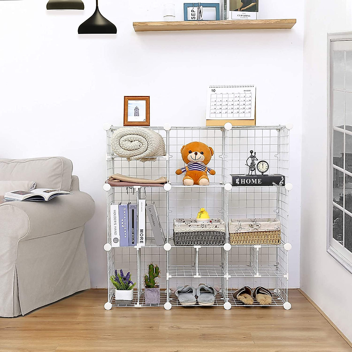 C&AHOME Wire Cube Storage, Wire Grids Organizer Unit with Large and Small Dividers, Metal C Grids Shelving, Storage Bins, Ideal for Closet Cabinet, Bedroom, Living Room, Office, Dormitory, White