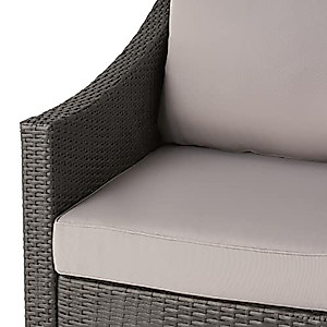 Christopher Knight Home Antibes Outdoor Wicker Loveseat and Table Set with Water Resistant Cushions, 2-Pcs Set, Grey / Silver