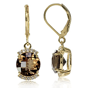 Silvershake 4.5ct. Natural Smoky Quartz and White Topaz 14K Yellow Gold Plated 925 Sterling Silver Leverback Earrings