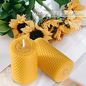 Beeswax Pillar Candles Set of 3 - Handmade Pure Beeswax Rolled Candles for Gift & Home Decor (2×3.3 in)