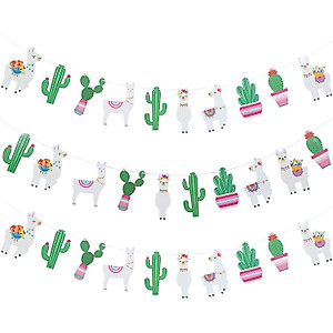 Boao 3 Pcs Llama Party Supplies Llama Cactus Banner Garland Llama Party Decoration Cactus Banner for Mexican Fiesta Llama Themed Birthday Graduation Cinco de Mayo Hawaiian Party Supplies