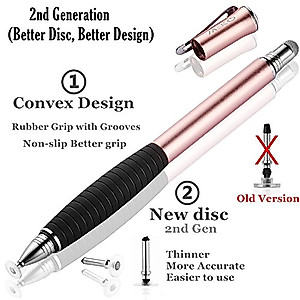 MEKO (2nd Generation) [2 in 1 Precision Series] Disc Stylus Pen for iPhone, iPad Pro/Mini/Air, Samsung Galaxy and All Touch Screen Devices Bundle with 6 Replacement Tips,Pack of 2(Black/Rose Gold)