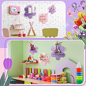 Soaoo 3 Pcs Daisy Wall Shelf Wooden Boho Daisy Shelf Hanging Display Daisy Decor Shelf for Living Room Bathroom Bedroom(Purple and Pink)