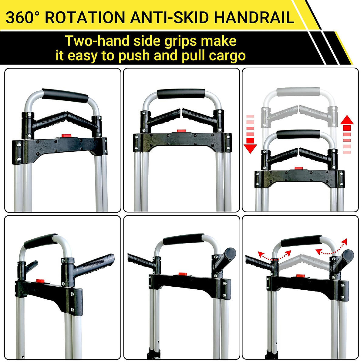 FUVLFAL 350LBS Folding Hand Truck Dolly Cart, Aluminum Portable Cart Heavy Duty Utility Dolly Trolley with Swivel Handle, Telescoping Handle, Elastic Cord, 7-inch Big Wheels for Home, Shopping, Office