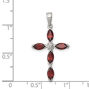 Jewelry Stores Network Garnet & Diamond Cross Pendant 25x17mm in 925 Sterling Silver 1.5ct 31x17mm