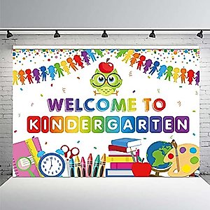 MEHOFOND 7x5ft Welcome to Kindergarten Backdrop Owl Colorful Flags Back to School Kids Classroom Party Decorations First Day in Preschool Kindergarten Photography Background Photo Studio