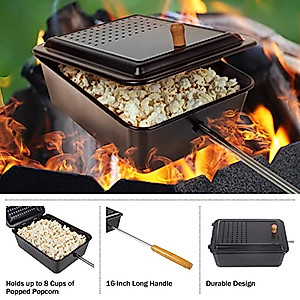Campfire Popcorn Popper - Old Fashioned Popcorn Maker with Nonstick Finish and Extended Handle - Camping Gear by Great Northern Popcorn (Black)