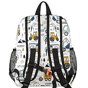 dgdahk Kids Backpack Toddler Cute Car Truck Excavator Preschool Book Bag Small Cute Kindergarten Elementary Bookbags Travel Backpack With Chest Strap for Little Boy Girl 3-6