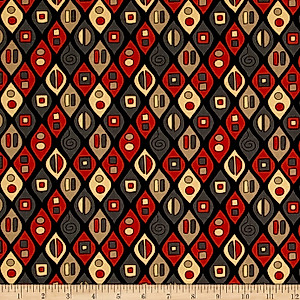 Quilting Treasures "June Bee Esme Diamond Geo Black" Quilt Fabric, Gold/Red/Black
