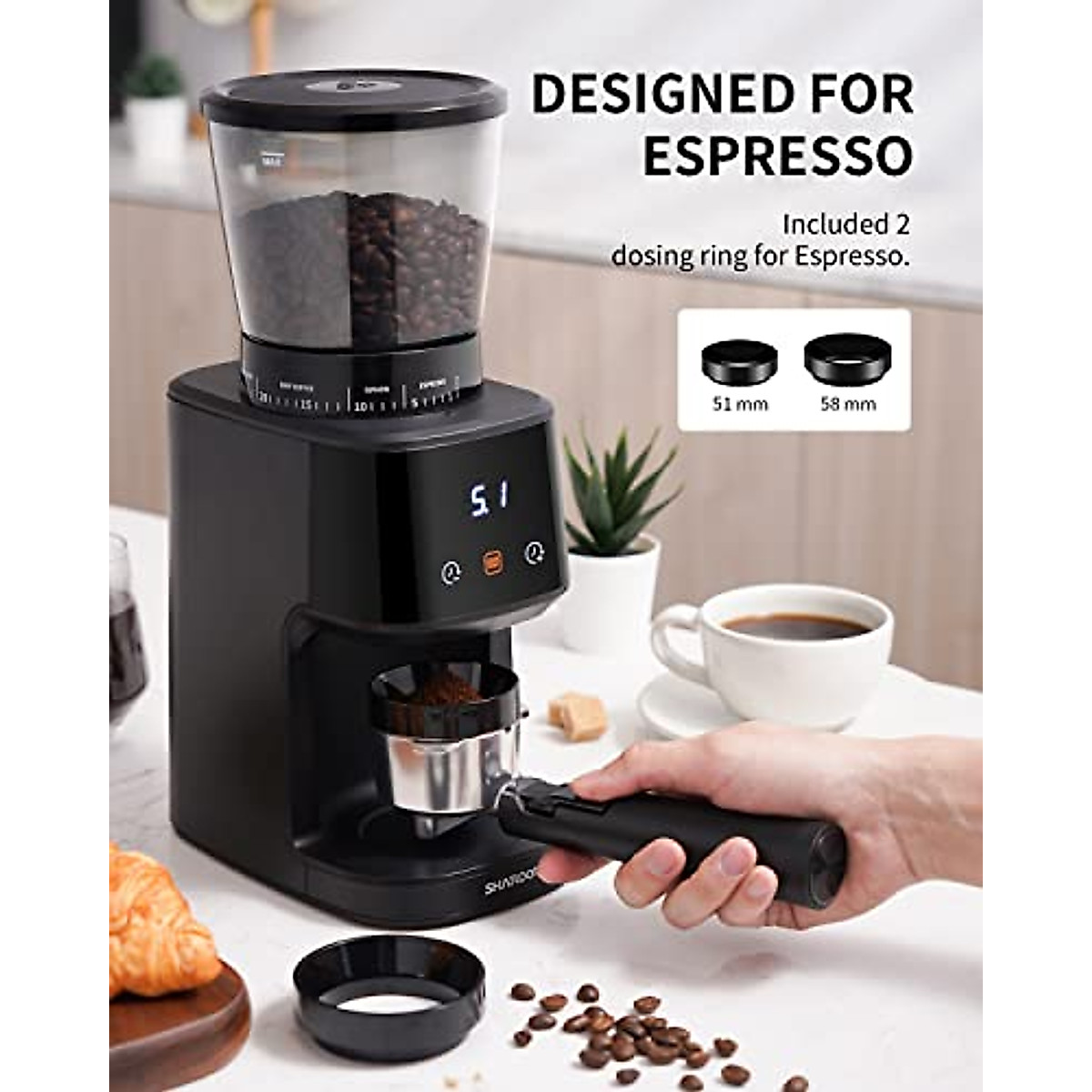 SHARDOR Conical Burr Coffee Grinder with Digital Timer Display, Electric Coffee Bean Grinder with 31 Precise Settings for Espresso/Drip/Pour Over/Cold Brew/French Press, Matte Black