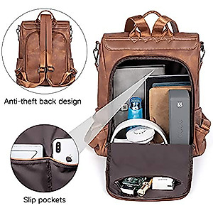 BROMEN Backpack Purse for Women Anti Theft Bookbag Leather Purses Fashion Shoulder Handbag Brown